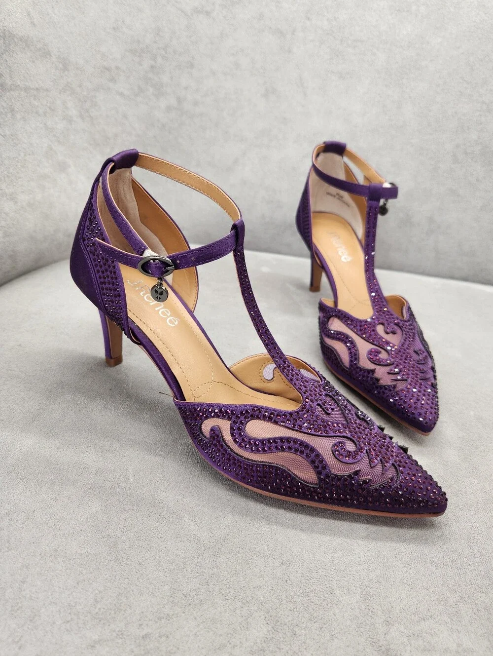 J.Renee | Shoes | Jrenee Dress Pumps 85 Purple Satin Mesh Lisha Tstrap ...